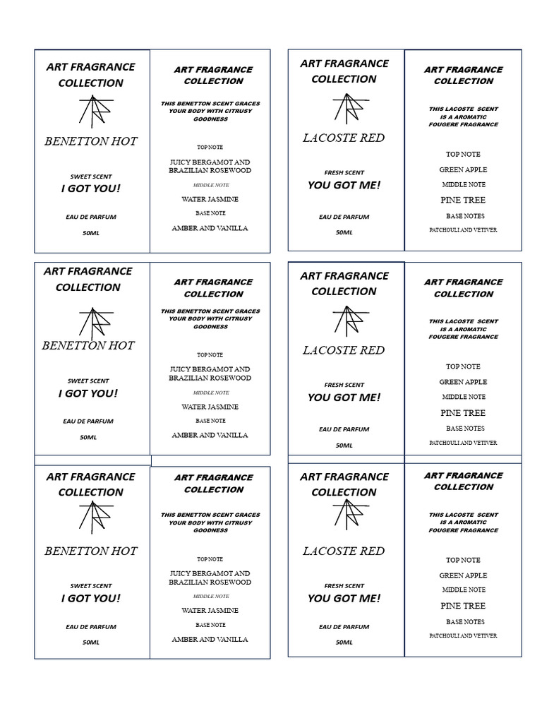 Fragrance Notes for Benetton & Lacoste | PDF | Perfume | Amber