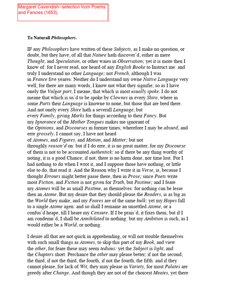 Cavendish - From Poems and Fancies | PDF | Philosophy