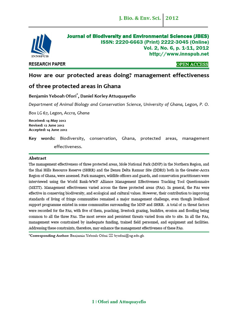 How Are Our Protected Areas Doing? Management Effectiveness of Three ...