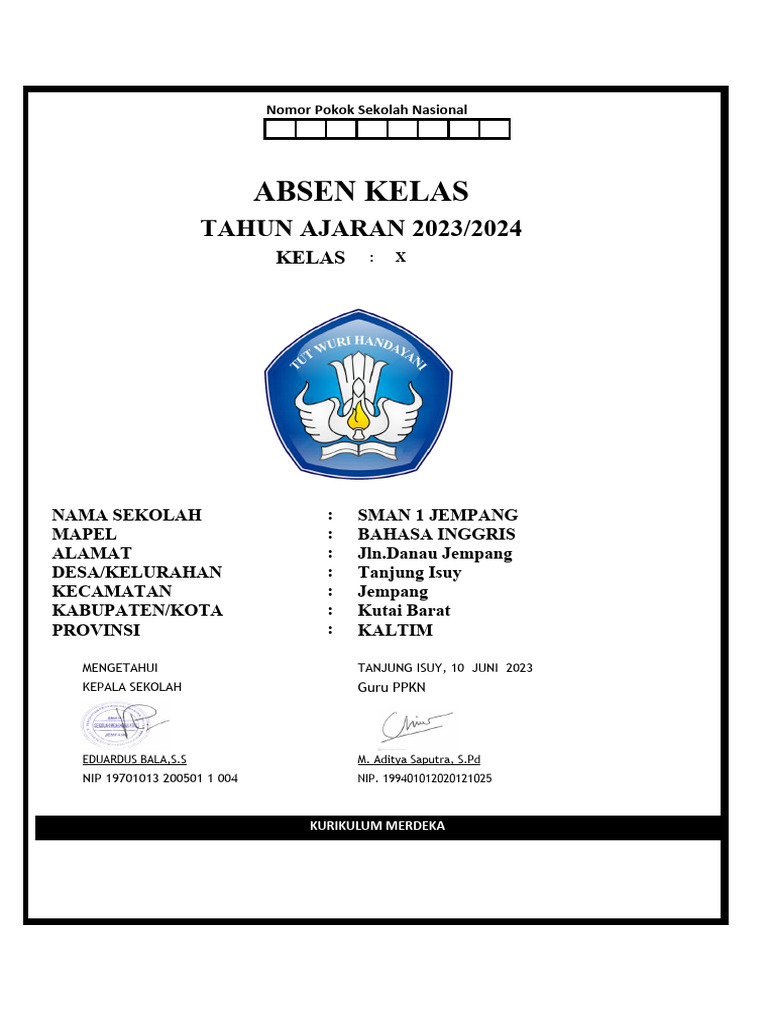 Contoh Absen Kelas SMAN 1 Jempang | PDF