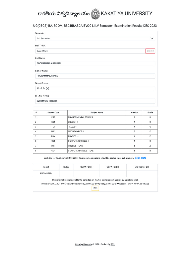 UG (CBCS) I, III, V Semester Examination Results DEC 2023 | PDF ...