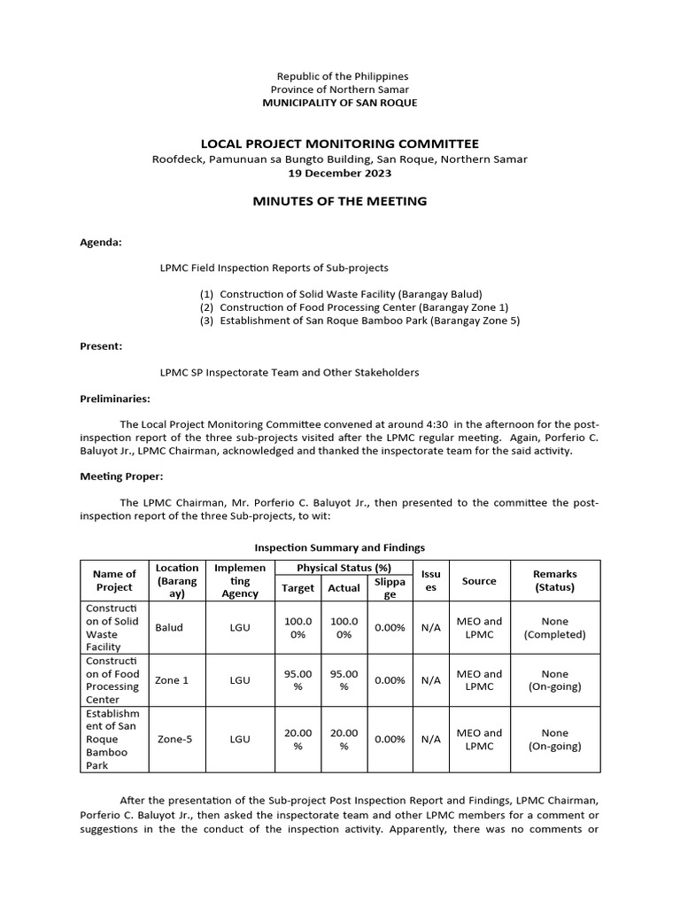 LMPC Minutes SP Field Inspection 12-15-23 | PDF