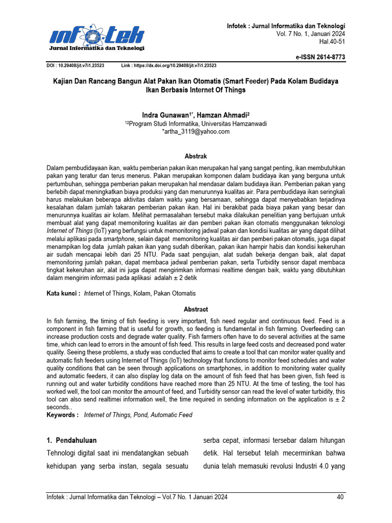Kajian Dan Rancang Bangun Alat Pakan Ikan Otomatis | PDF Kajian Dan Rancang Bangun Alat Pakan Ikan Otomatis | PDF
