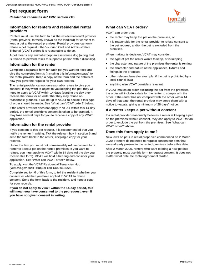 Pet Consent Form for Renters | PDF | Renting | Pet