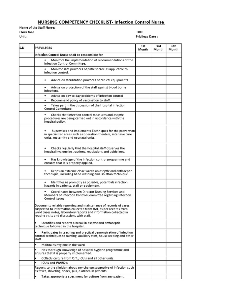Competency Assessment For Infection Control Nurse | PDF | Infection ...