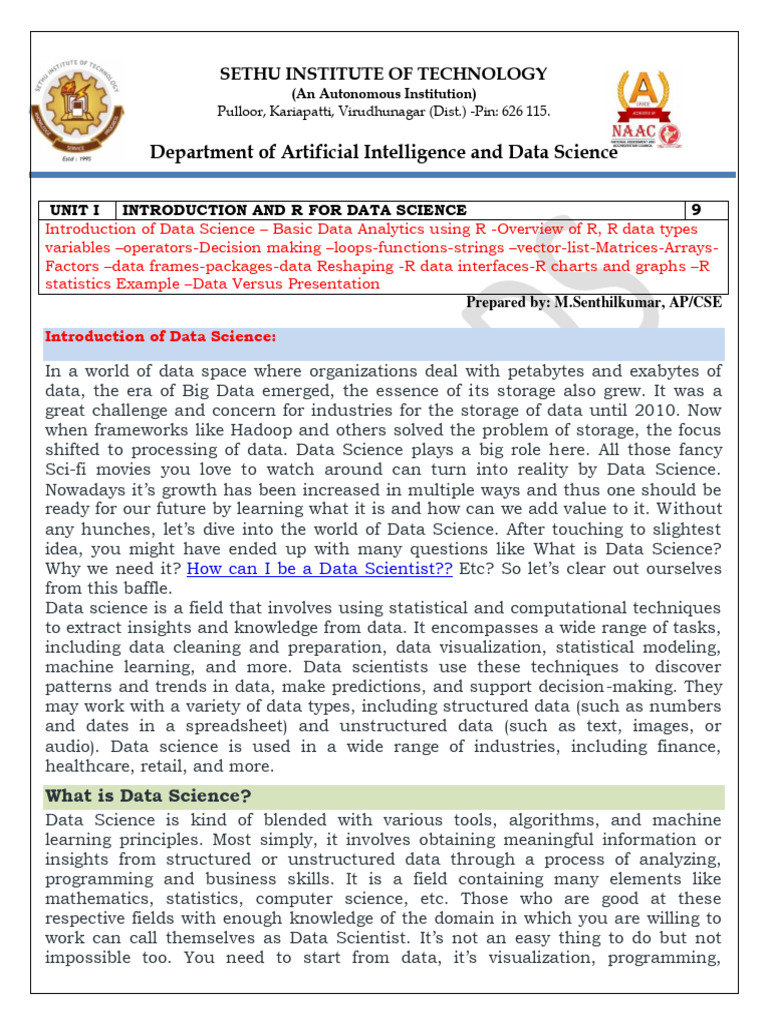 Unit I | PDF | Data Science | Data