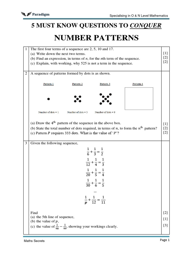 Sec 1 Paradigm Math Number Patterns | Download Free PDF | Mathematics | Elementary Mathematics