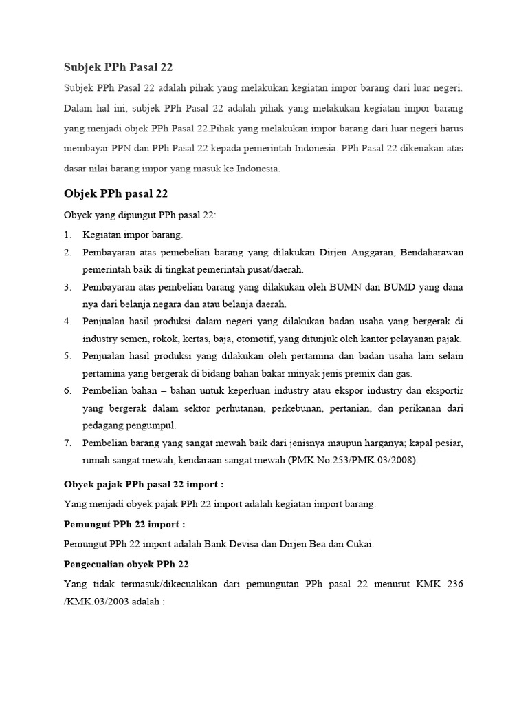 Subjek Dan Objek PPH 22 | PDF