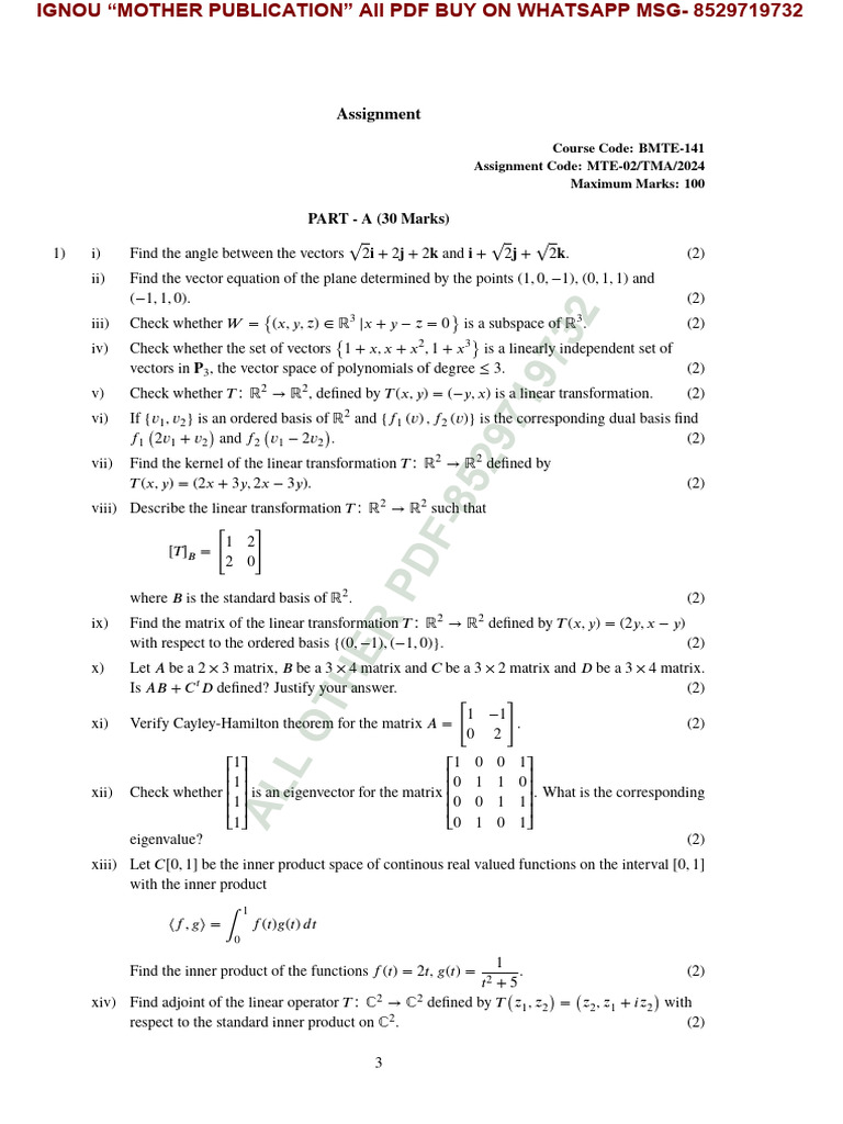 Bmte 141 em 2024 MP | PDF | Basis (Linear Algebra) | Linear Map