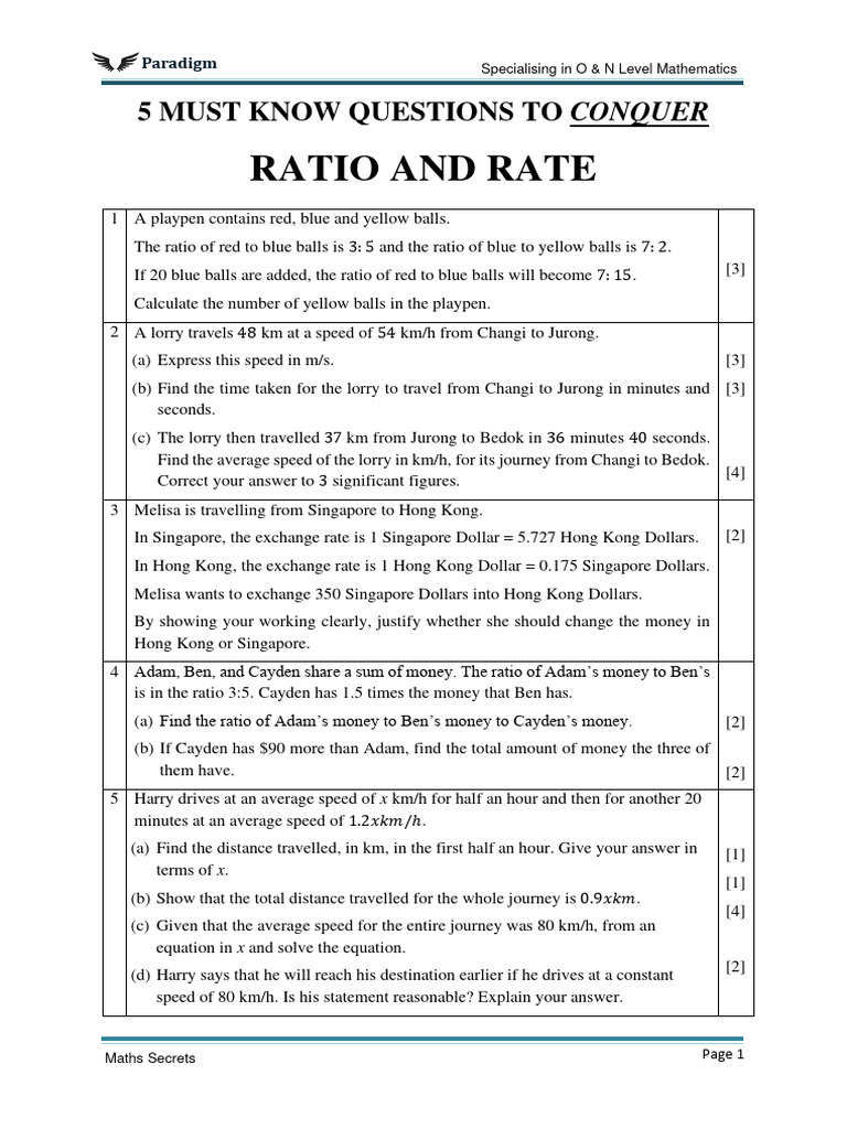 Sec 1 Paradigm Math Ratio and Rate | Download Free PDF | Speed | Mathematics