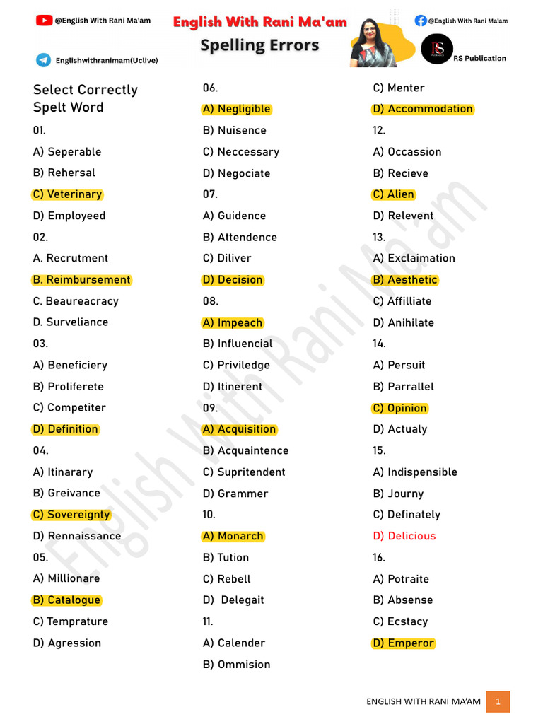 329) Spelling Error Updated 8 May (Spelling Errors) | PDF