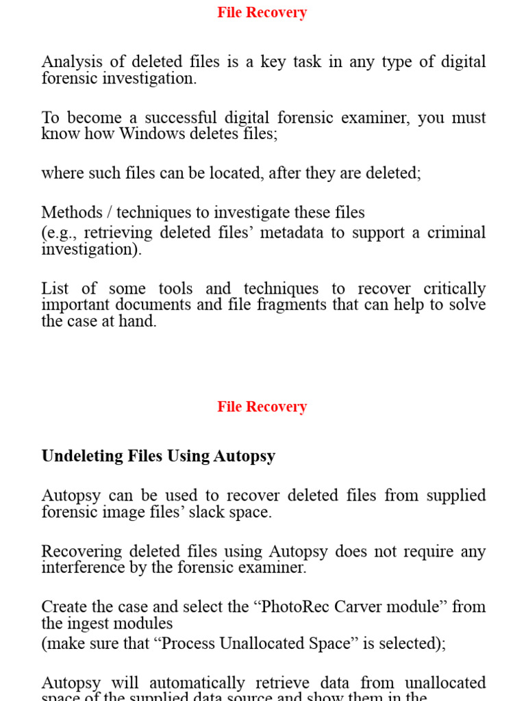 Autopsy Techniques for Deleted File Recovery | PDF | Computers