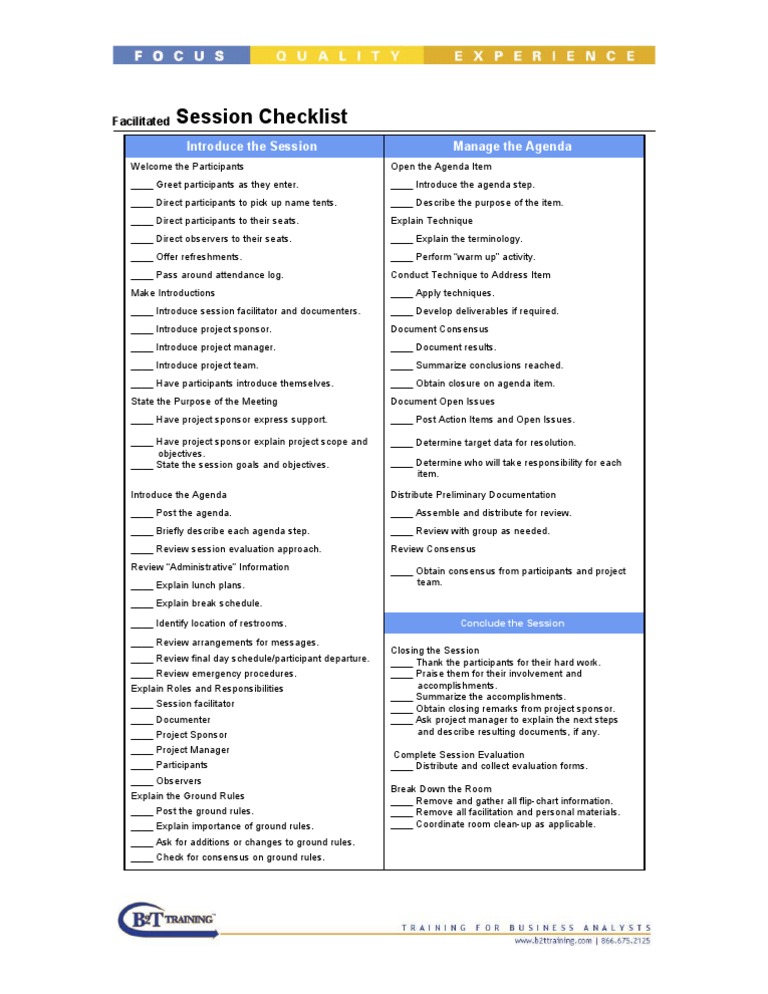 Facilitated Session Checklist | PDF