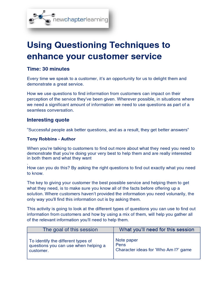 Using Questioning Techniques To Enhance The Service You Deliver | PDF ...