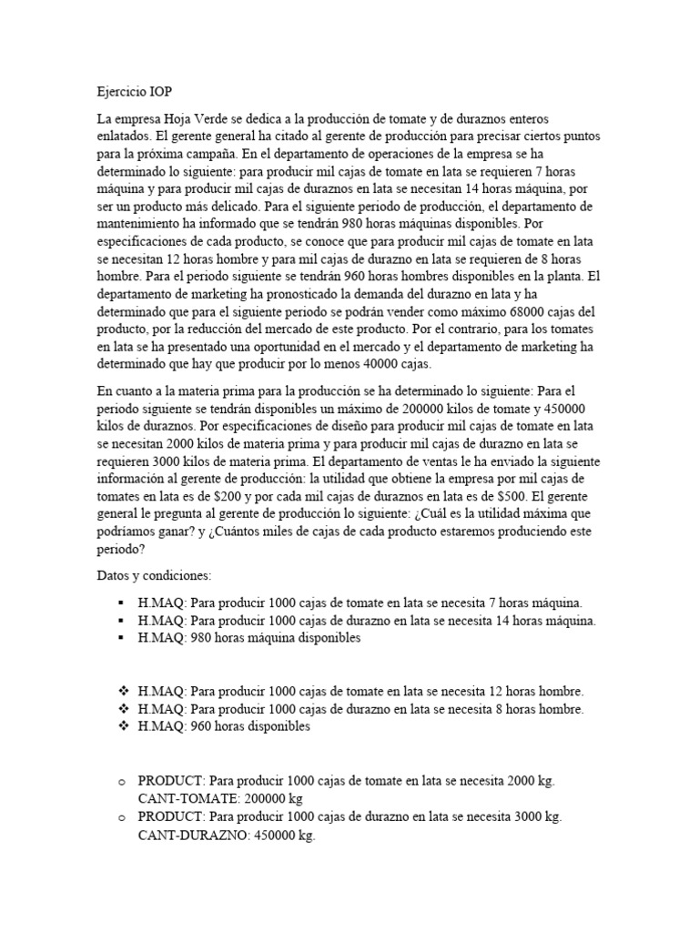 Ejercicio IOP | PDF | Business | Economias