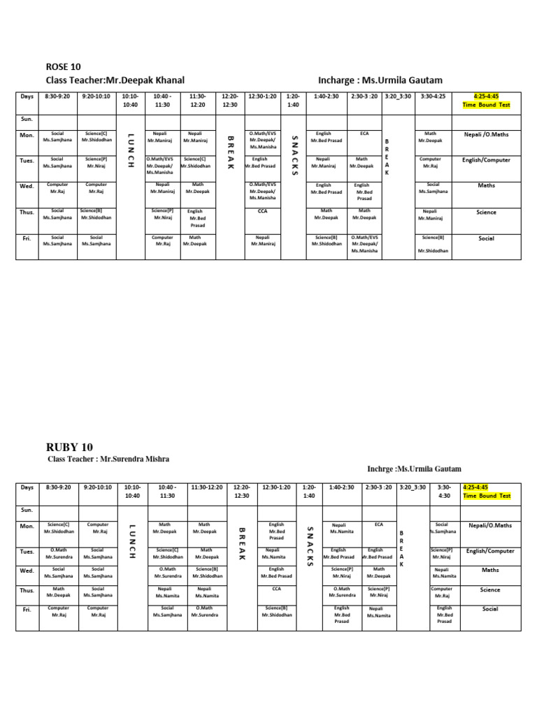 GRADE 10 Weekly Routine-2081 (Final One) | PDF