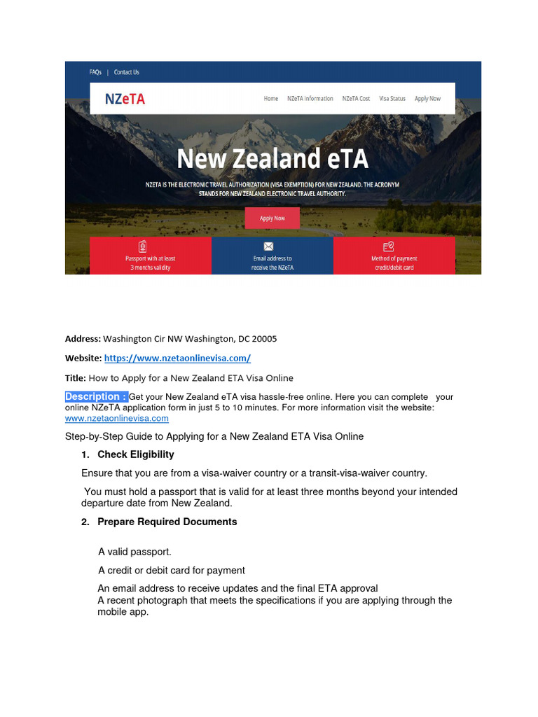 How To Apply For A New Zealand ETA Visa Online | PDF | Travel Visa | Credit Card