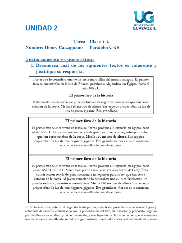 Tarea 1 - U2 Clase 1 | PDF | Faro
