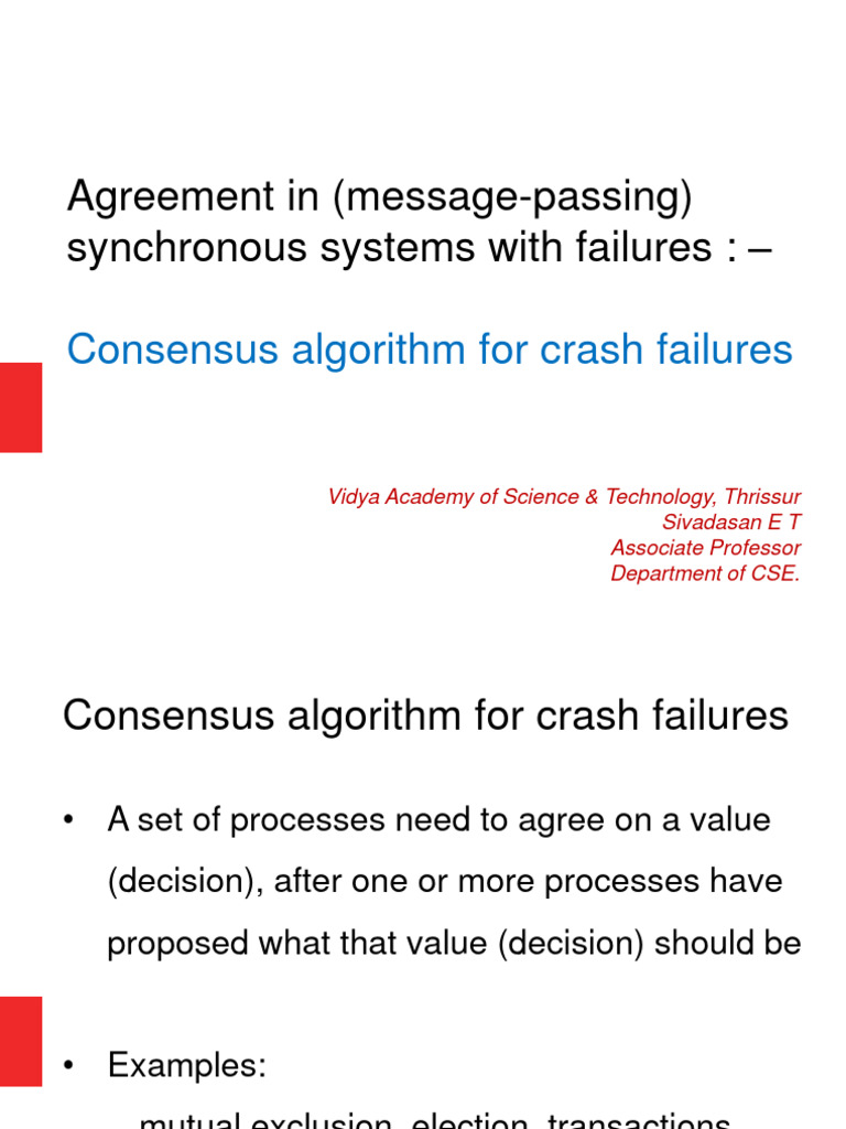 Agreement in (Message-Passing) Synchronous Systems With Failures ... Agreement in (Message-Passing) Synchronous Systems With Failures ...