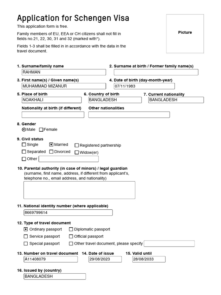 Application For Schengen Visa | PDF | Travel Visa | Passport