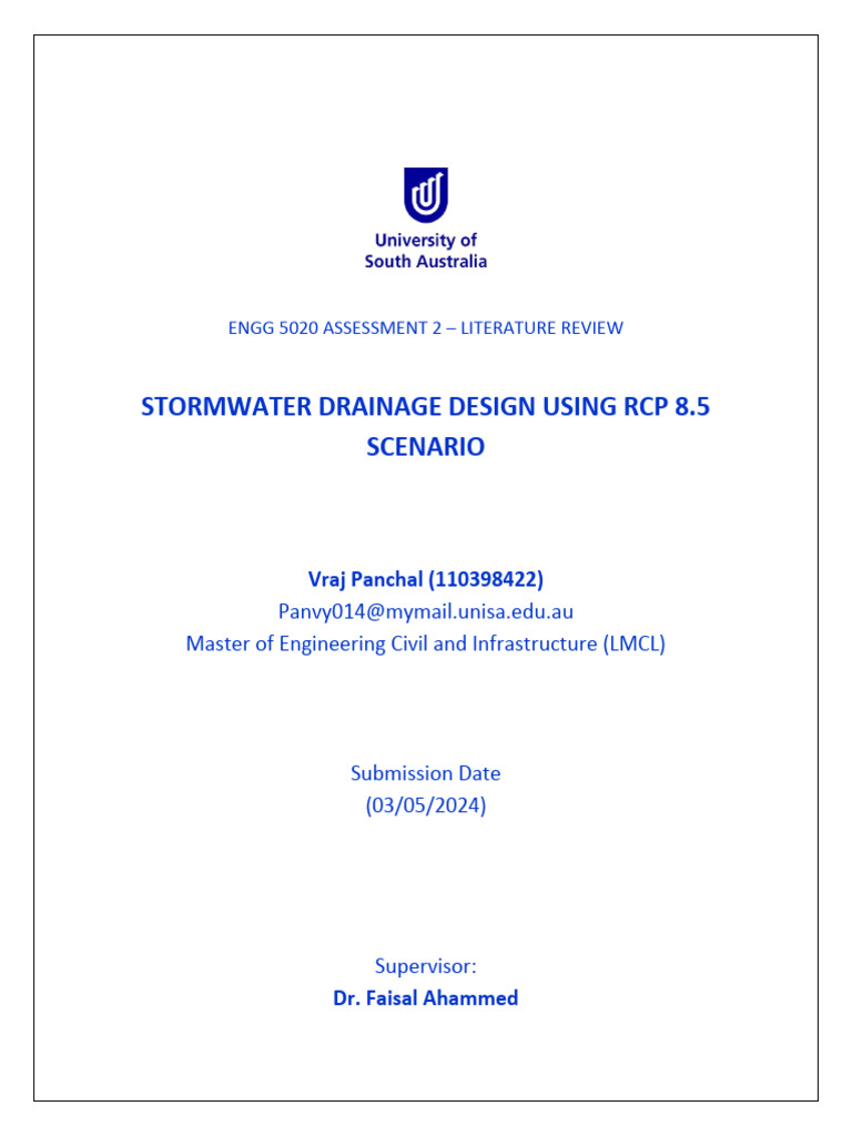 Stormwater Drainage Design Using RCP 8.5 Scenario: Engg 5020 Assessment 2 - Literature Review ...