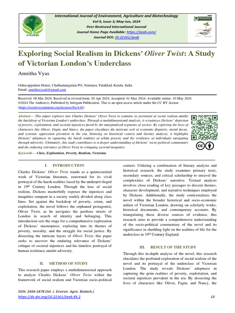 Exploring Social Realism in Dickens' Oliver Twist: A Study of Victorian ...