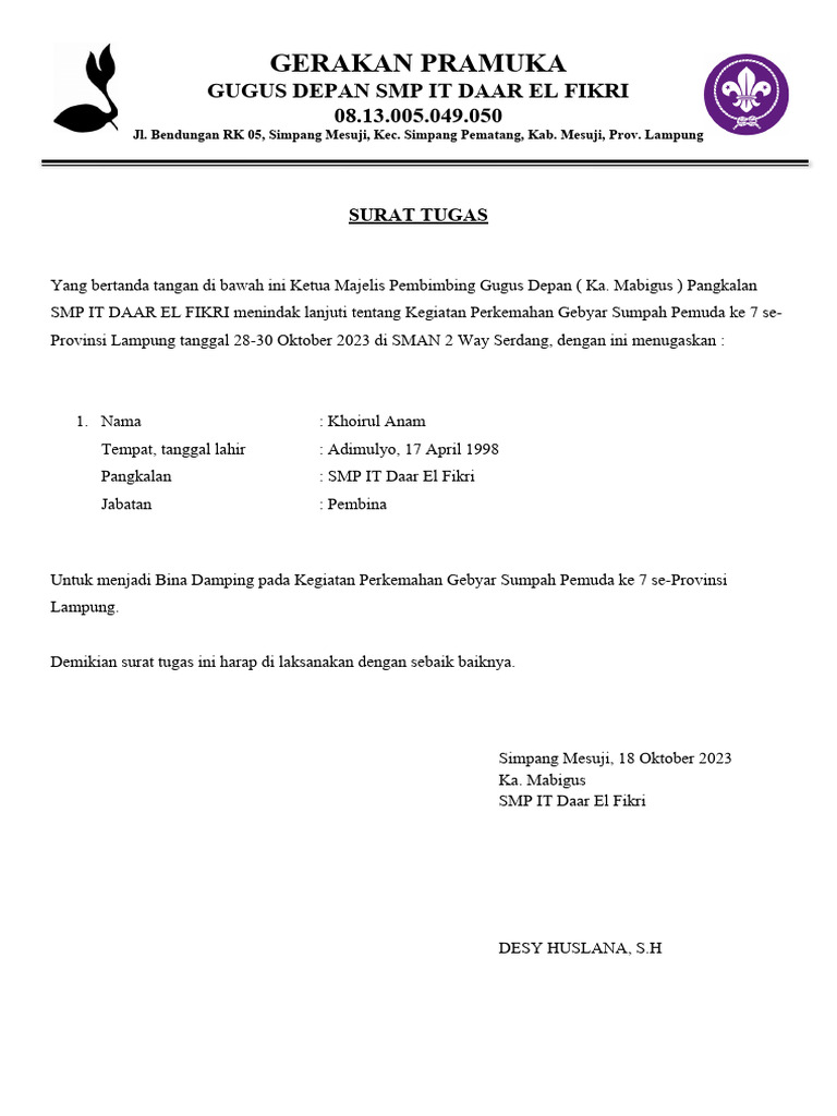 Surat Perintah Tugas Pramuka | PDF