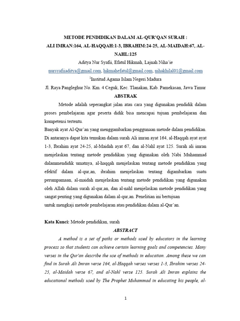 Metode Pendidikan Dalam Al-Qur'an Surah | PDF
