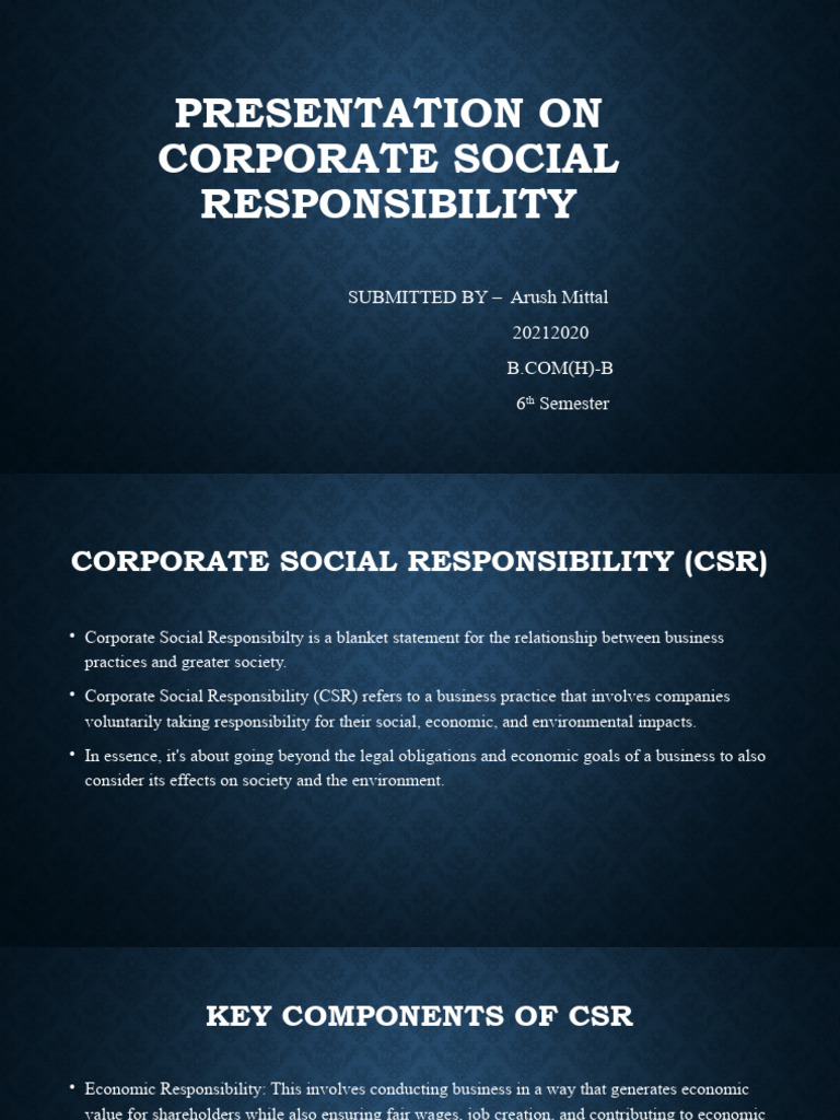 Presentation On Corporate Social Responsibility by Arush Mittal | PDF | Corporate Social ...