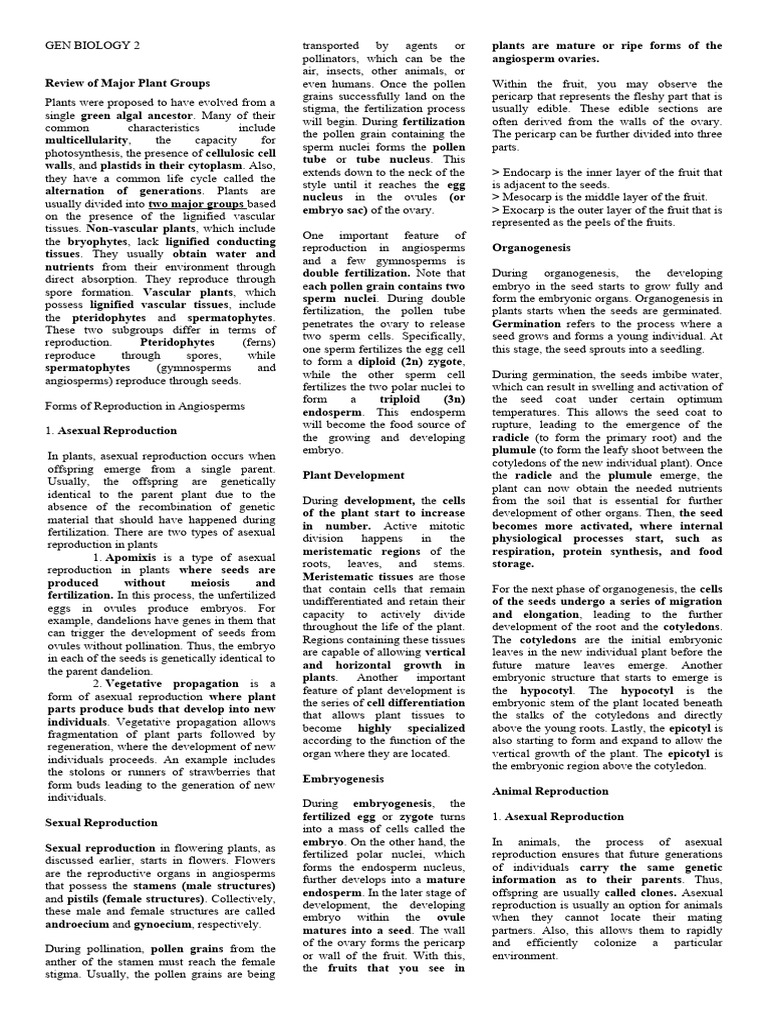 GEN BIOLOGY 2 Final Final Term | Download Free PDF | Embryo | Plant Reproduction