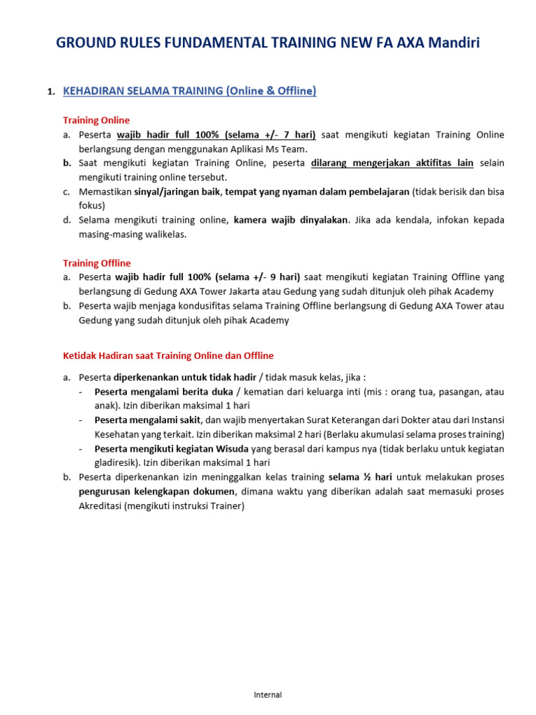 Aturan Training Fundamental FA AXA Mandiri | PDF | Karier & Perkembangan