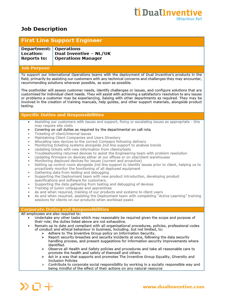 DI LTD JD - First Line Support Engineer | PDF | Information Security ...