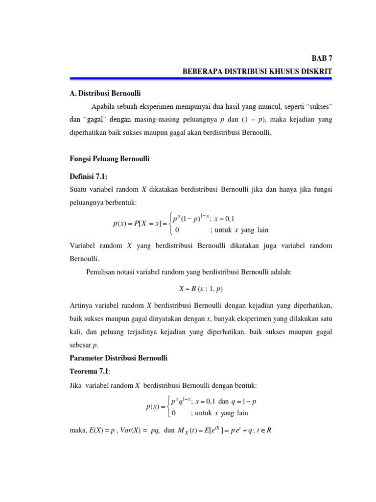 Pertemuan13-14-BAB 7 Beberapa Distribusi Khusus Diskrit | PDF