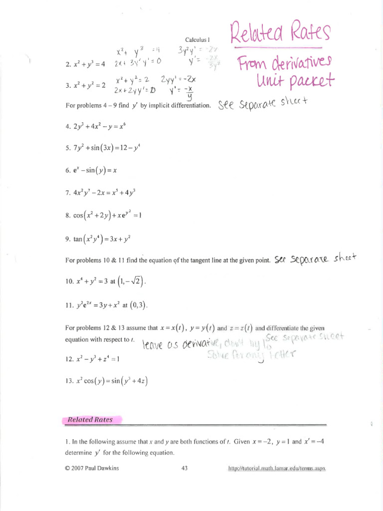 Unit Packet - Related Rates | PDF