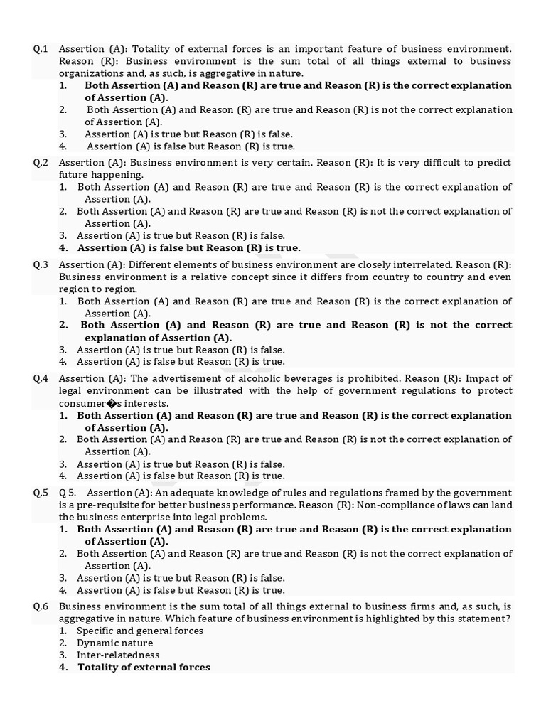 Business Environment Class Answer Sheet | PDF | Reason | Innovation