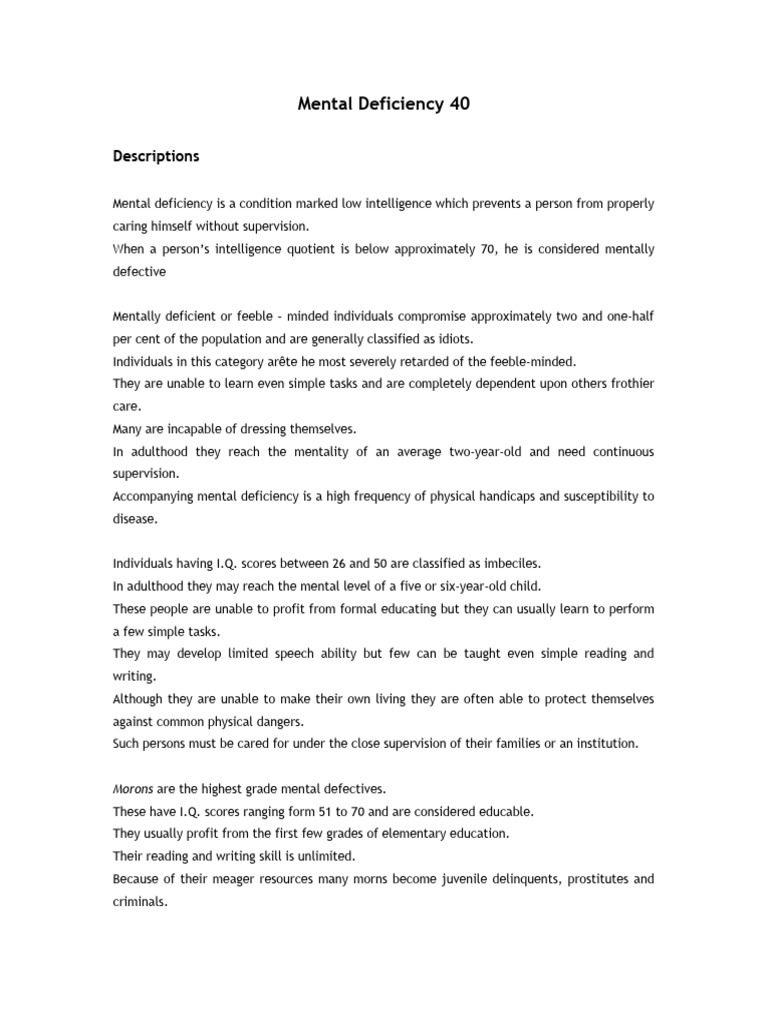 Mental Deficiency 40 | PDF | Intellectual Disability | Medical Specialties