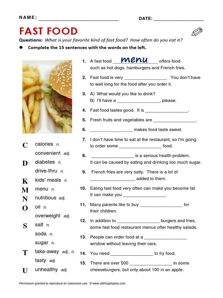 Wordbank 15 Fastfood1 1 | PDF | Fast Food | Foods