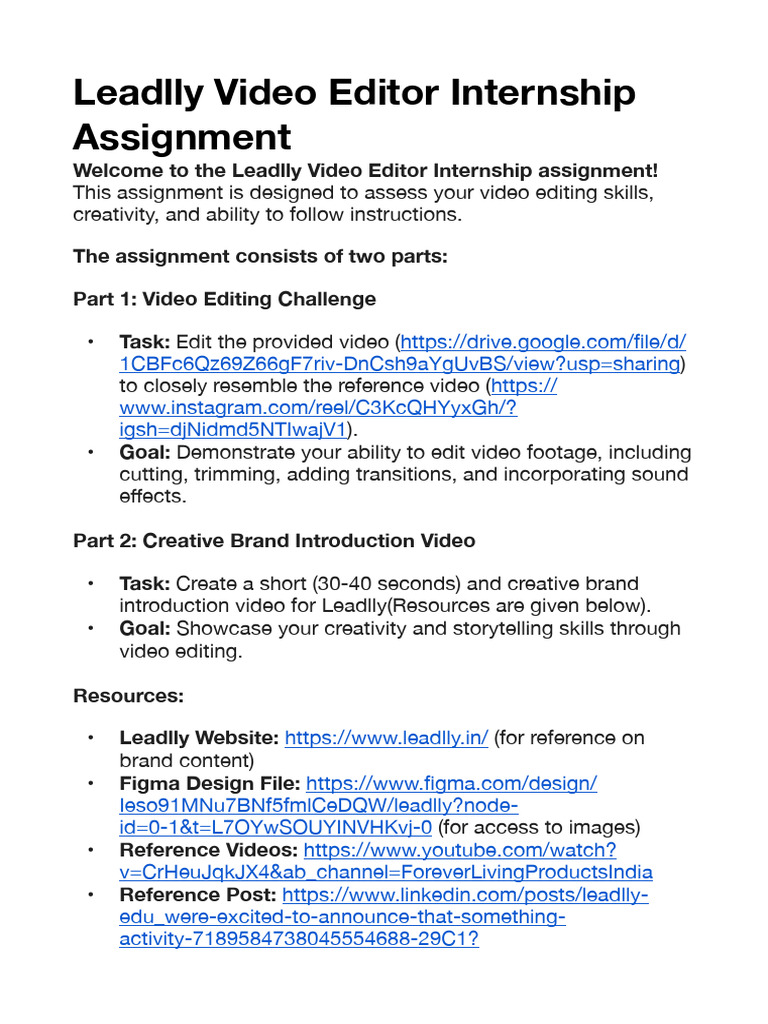 Leadlly Video Editor Assignment | PDF | Editing | Human Communication