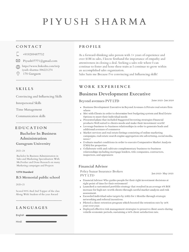 Minimalist White and Grey Professional Resume | PDF | Marketing | Business