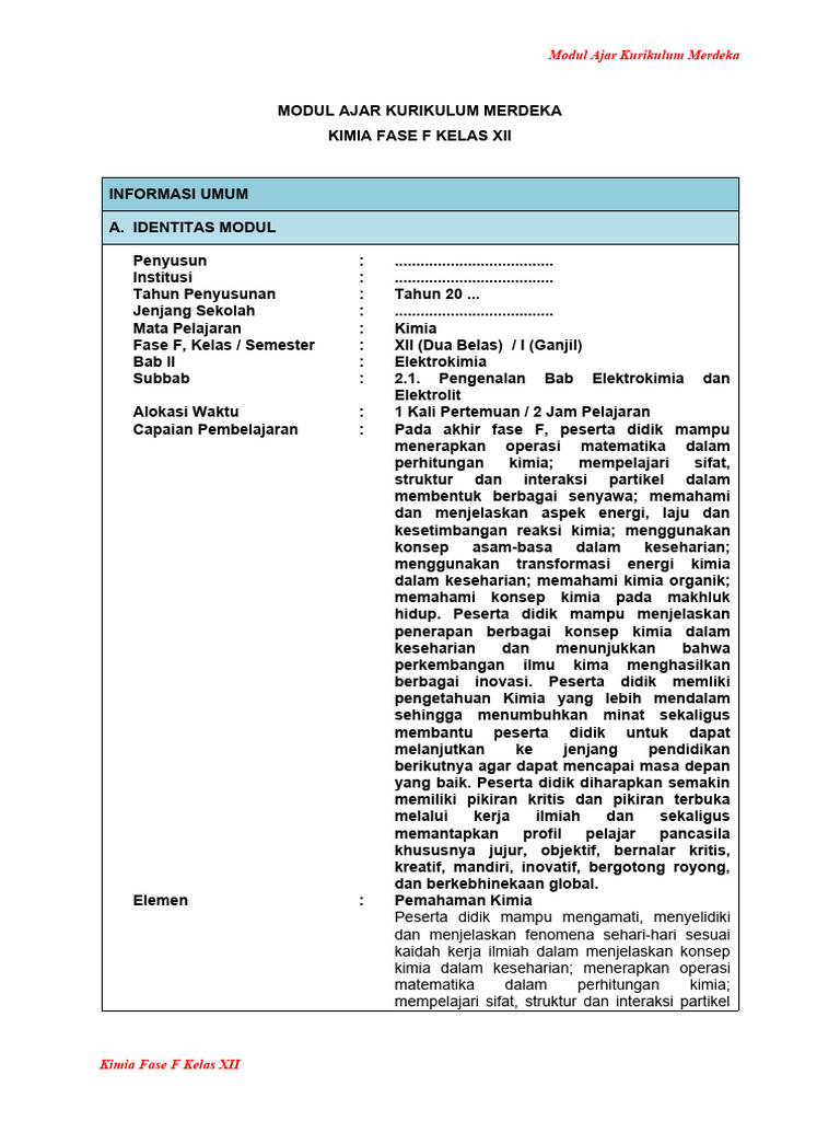Modul Ajar BAB 2 Elektrokimia | PDF