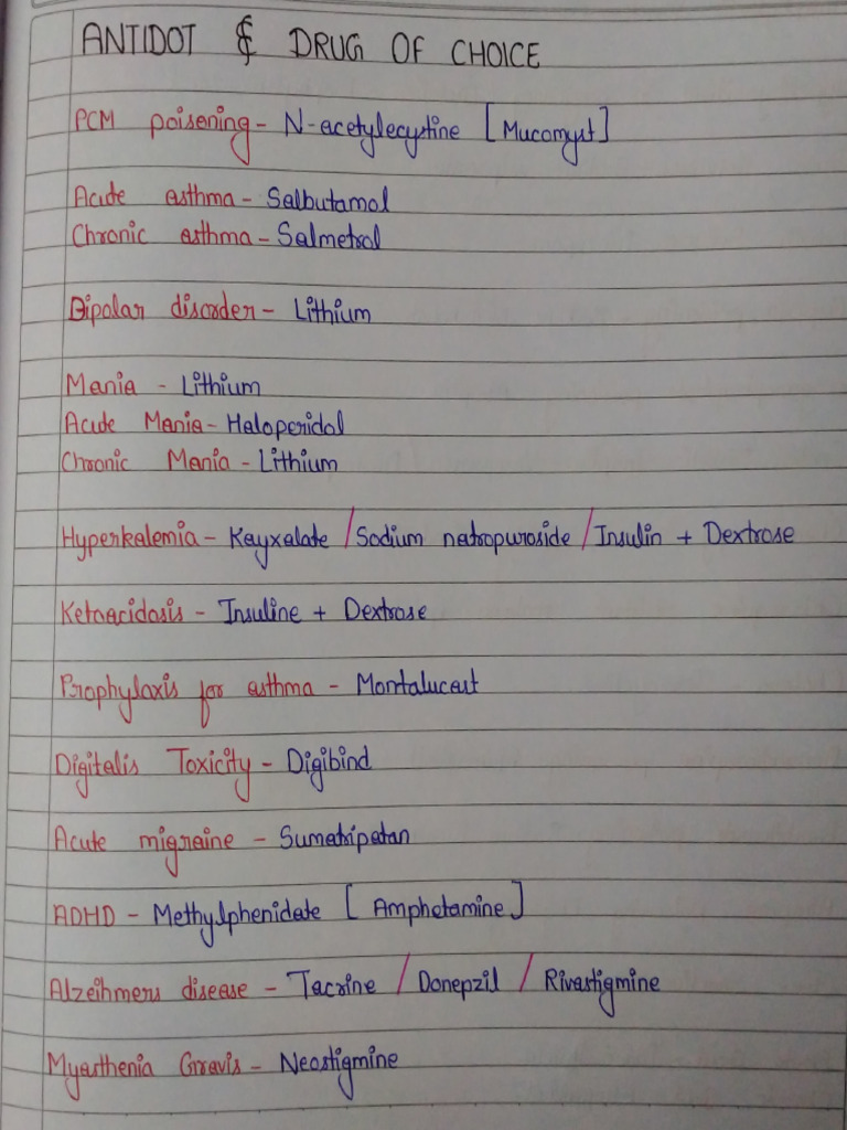 Antidot and Drug of Choice | PDF | Pharmacology | Drugs
