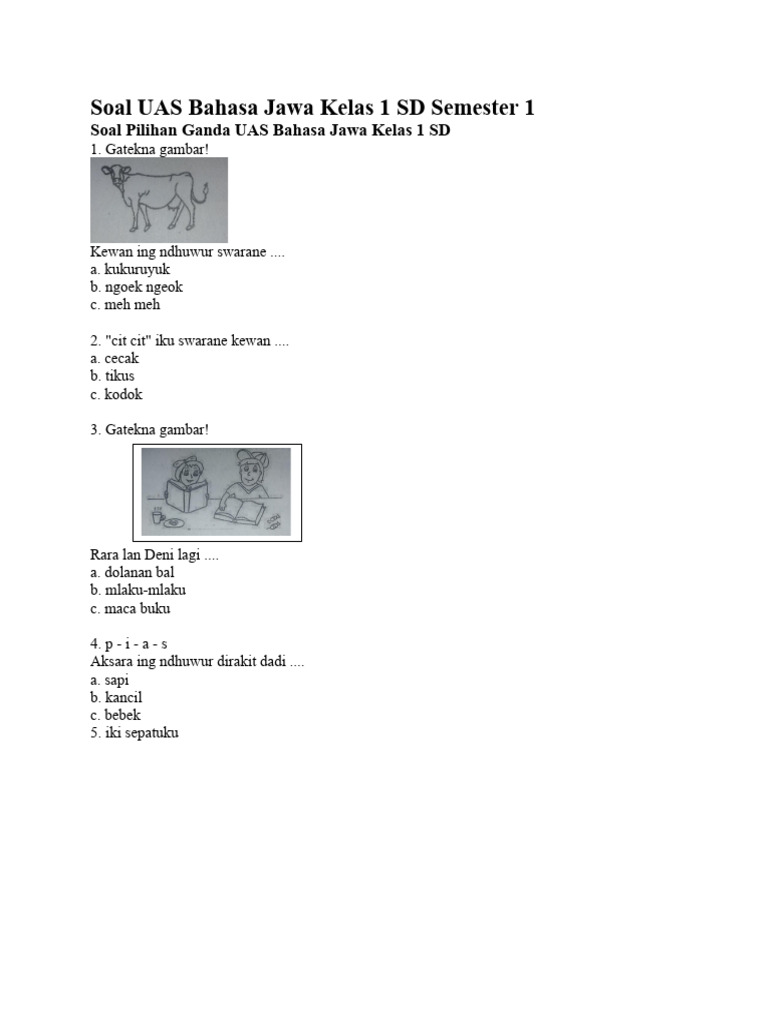 Soal UAS Bahasa Jawa Kelas 1 SD Semester 1 | PDF