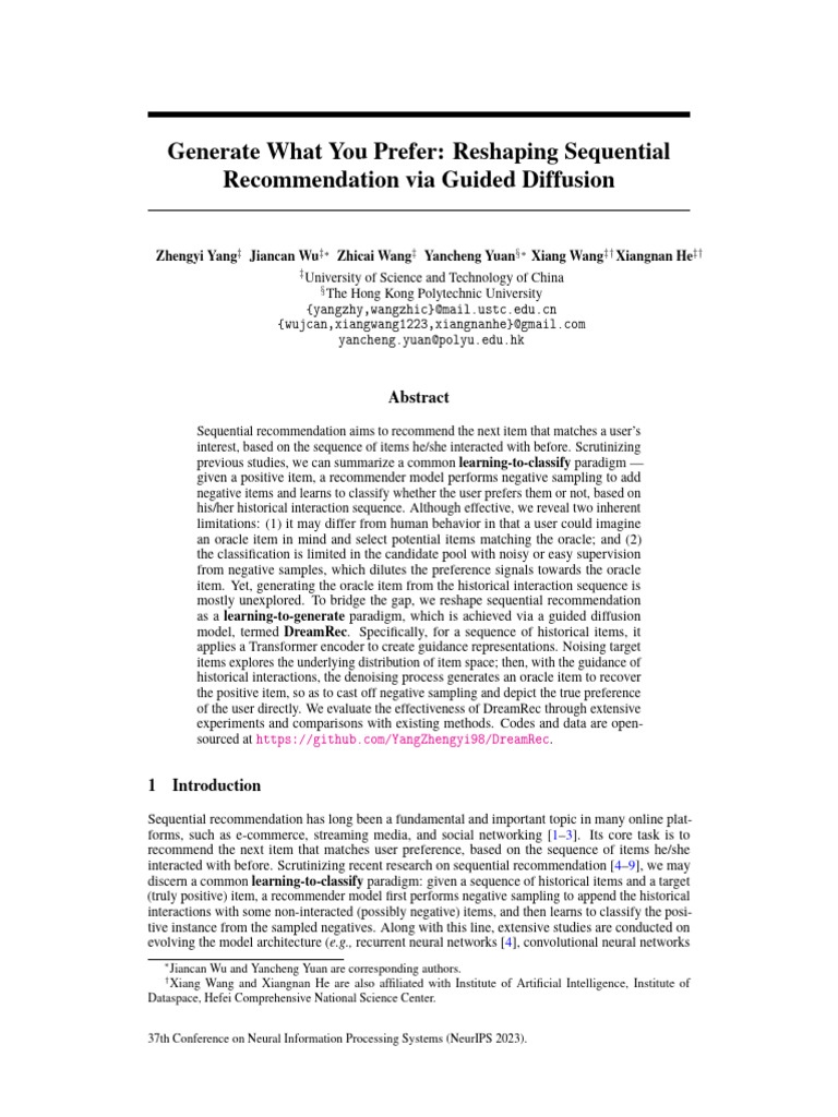 Generate What You Prefer Reshaping Sequential Recommendation Via Guided Diffusion | Download ...