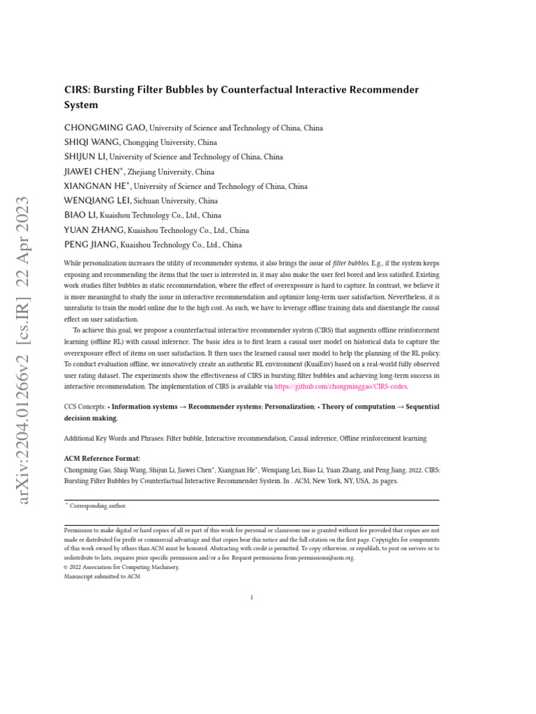 Bursting Filter Bubbles By Counterfactual Interactive Recommender