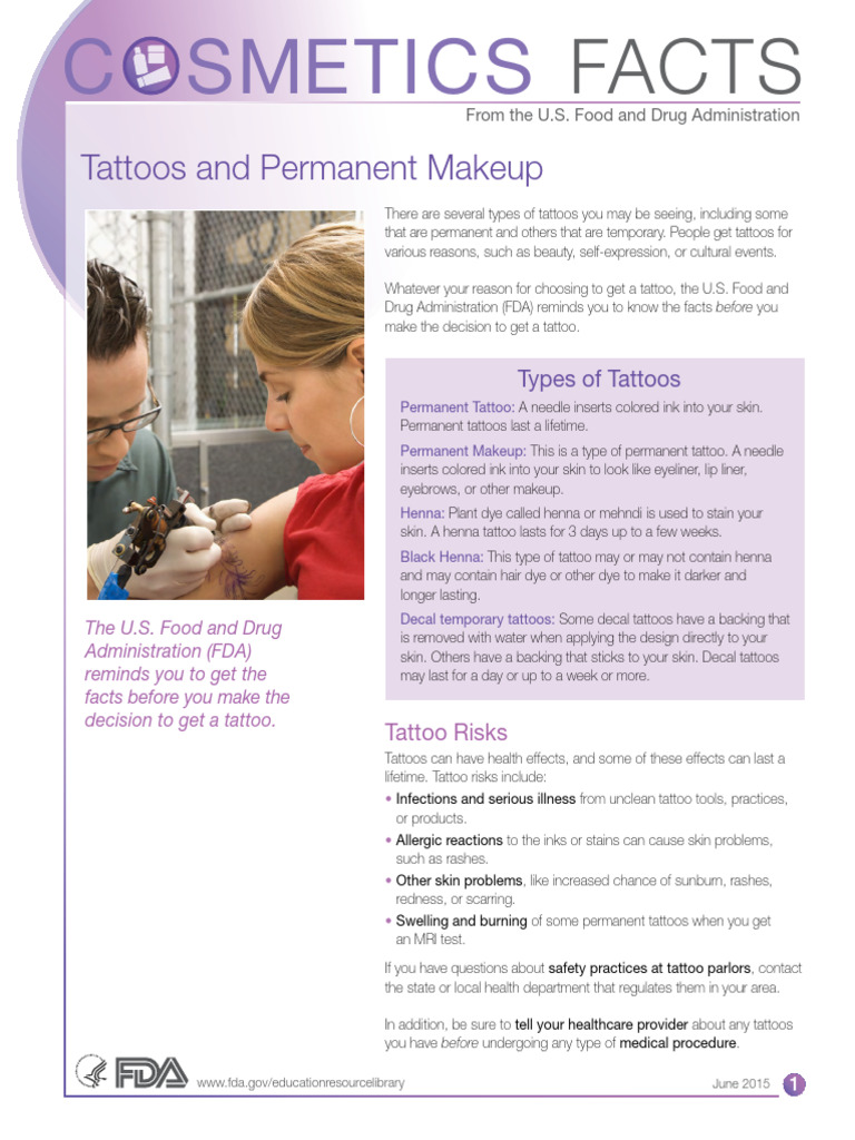 Tattoo Safety and FDA Guidelines | PDF | Tattoo | Food And Drug ...