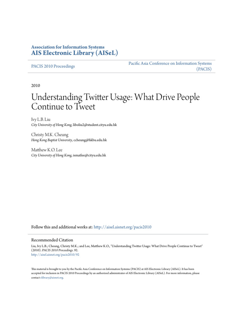 Understanding Twitter Usage - What Drive People Continue To Tweet | PDF ...