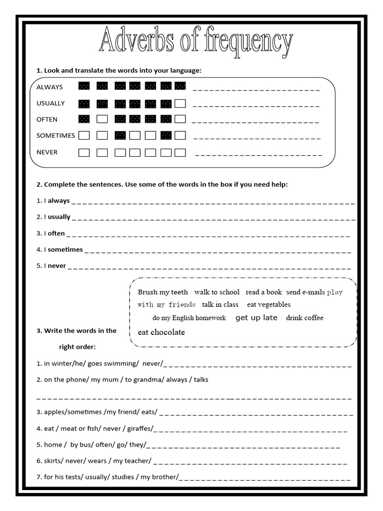 Adverbs of Frequency Fun Activities Games - 12629 | PDF