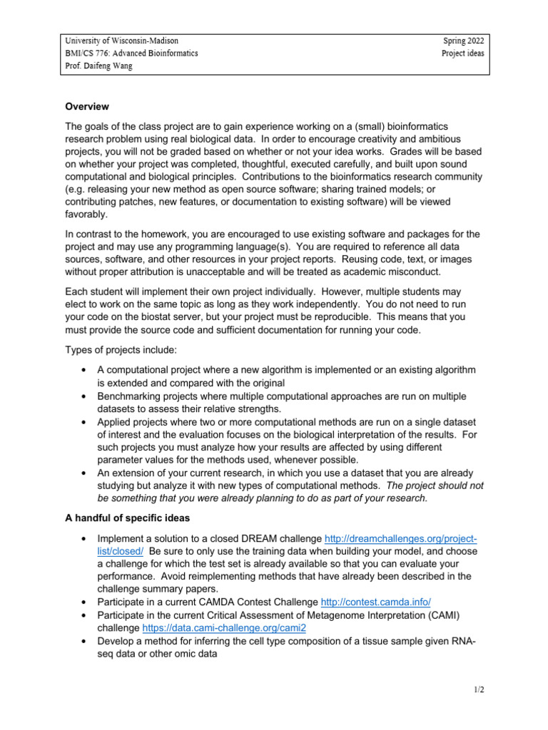 Project Ideas | PDF | Bioinformatics | Computing