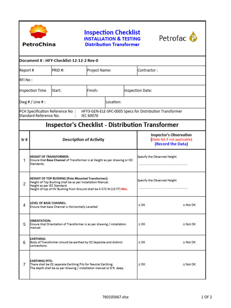 HFY-Checklist-12!12!2 - Rev-0 - Installation and Testing | PDF ...