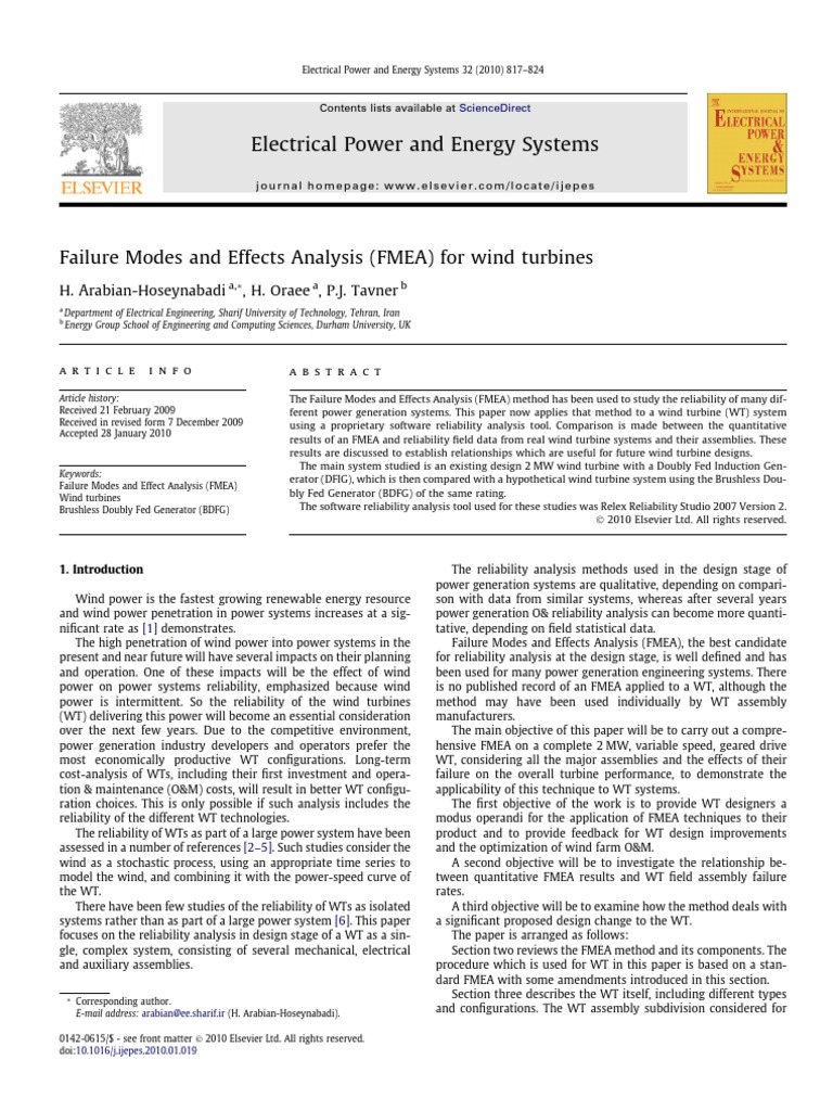 FMEA for Wind Turbines Reliability | PDF | Reliability Engineering ...